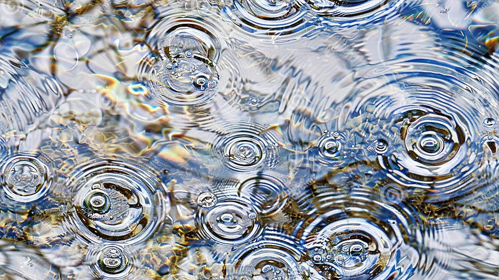 Rain Pattern on the Water Surface, with Raindrops Creating Delicate ...