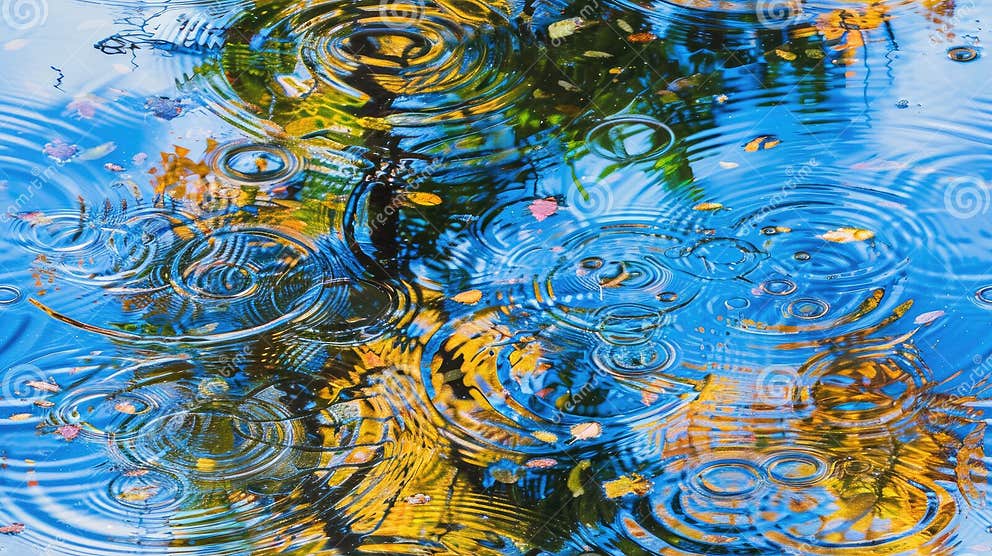Rain Pattern on the Water Surface, with Raindrops Creating Delicate ...