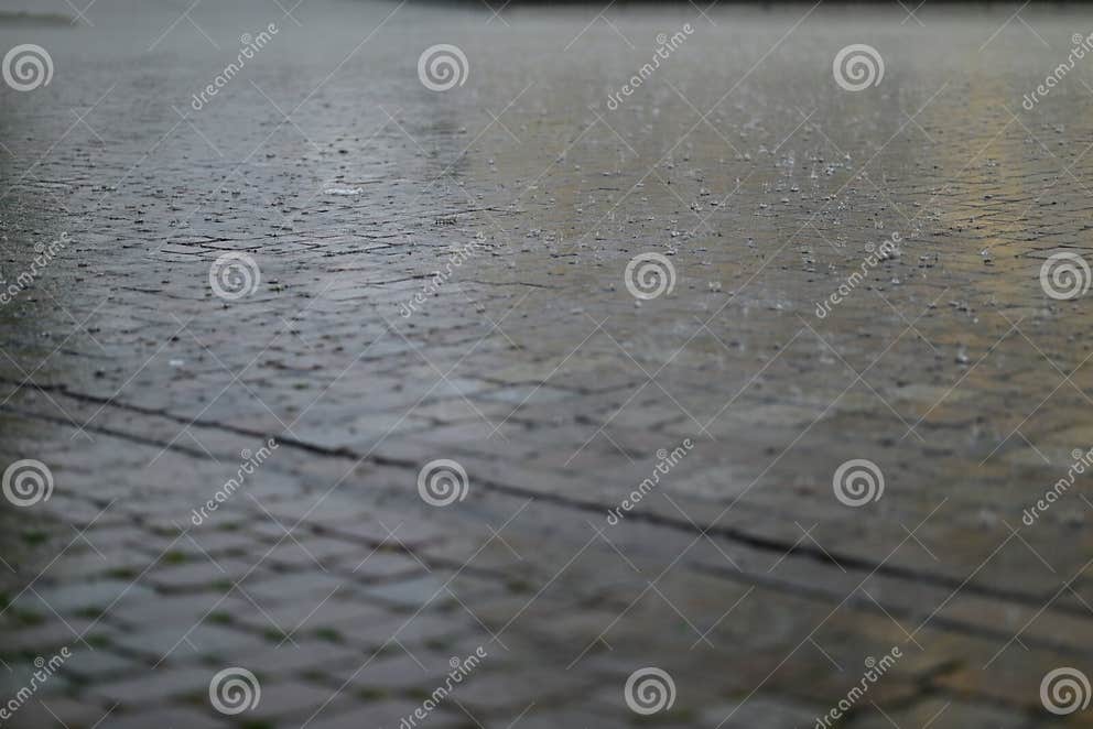 Rain on Pavement As a Close Up Stock Photo - Image of rainy, storm ...