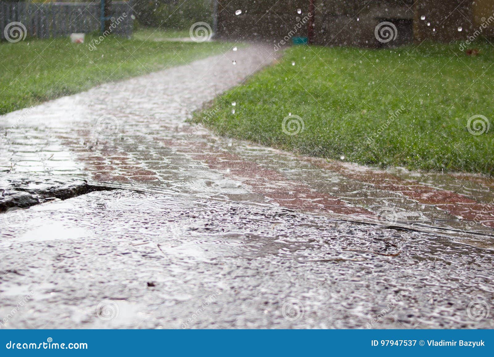 Rain on the pavement stock image. Image of heavy, rain - 97947537