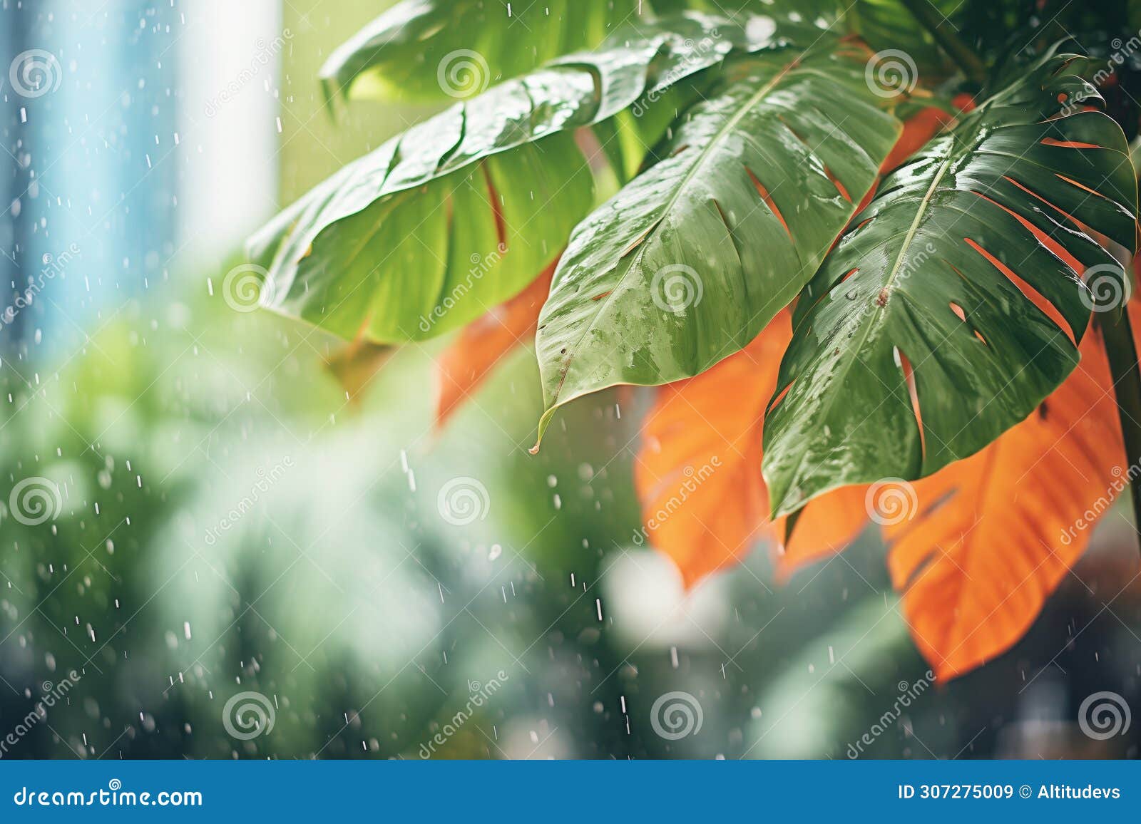 Rain Pouring on Leaves, Representing a Tropical Hardiness Zone Stock ...