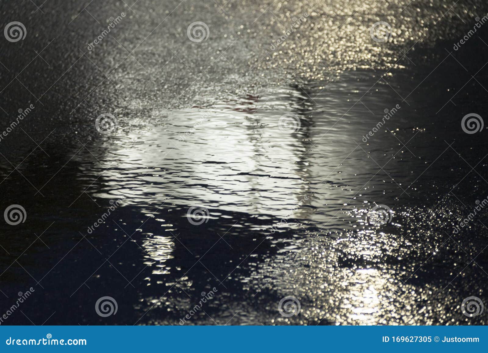 Rain, Raindrops on the Pavement in a Spray of Water and the Reflection ...