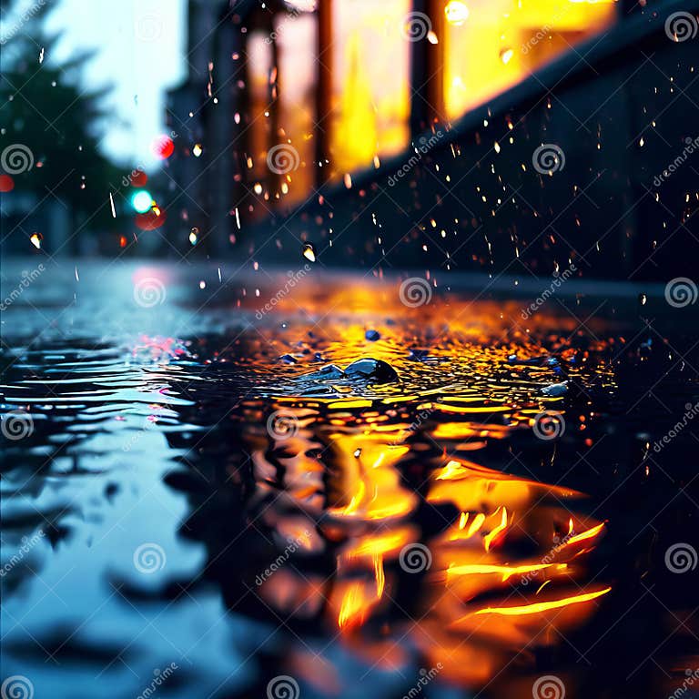 Rain Reflection a Reflection of Raindrops Falling on a Surface Stock ...