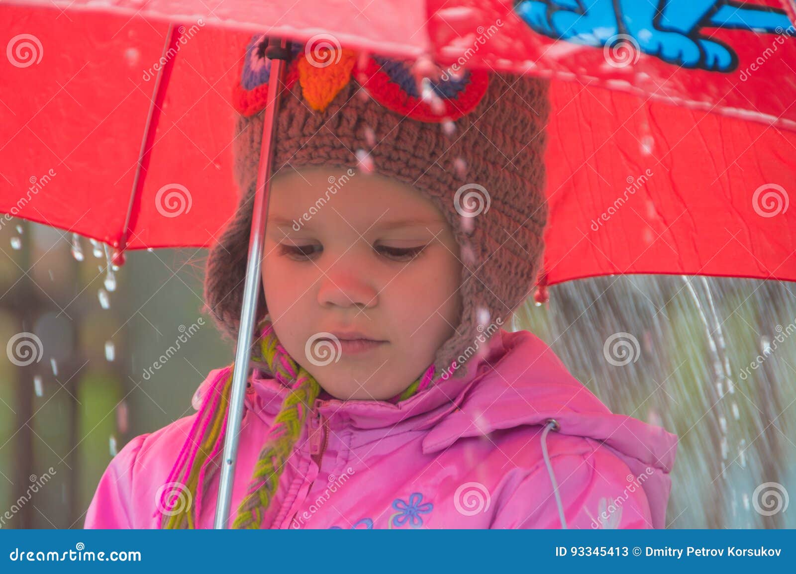 In the Rain Sad Child with an Umbrella. Stock Image - Image of baby ...