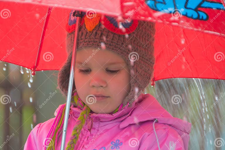 In the Rain Sad Child with an Umbrella. Stock Image - Image of baby ...