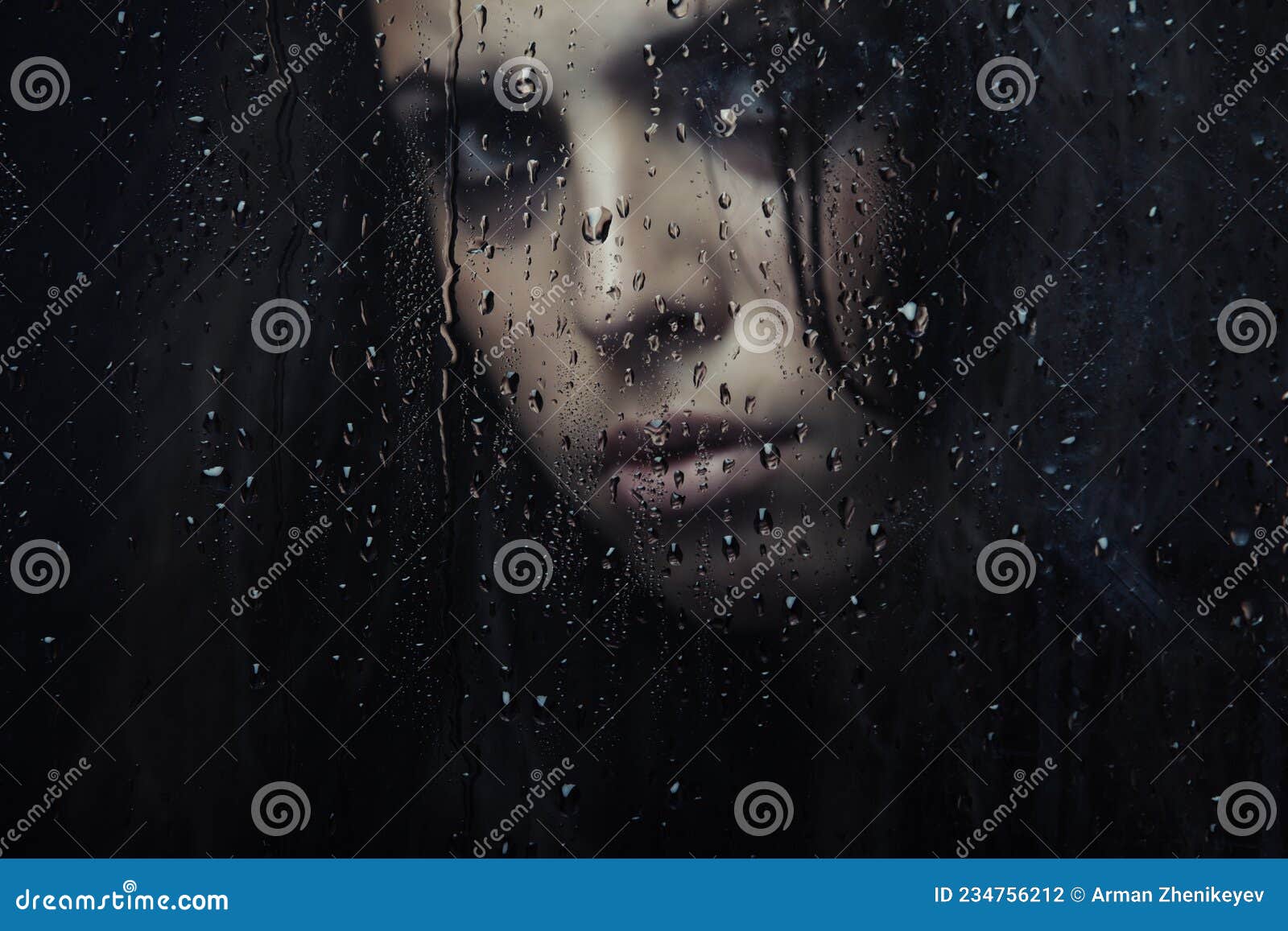 Woman Behind the Rainy Glass Stock Photo - Image of glass, melancholy ...