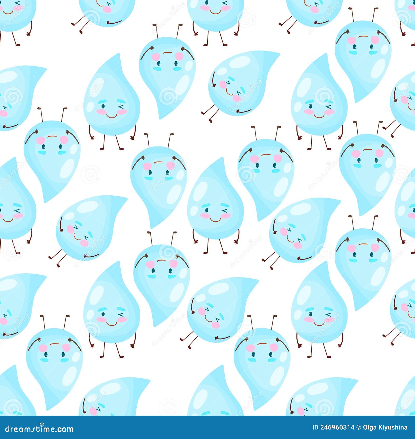 Rain Seamless Vector Pattern. Falling Cute Character Water Drops Stock ...