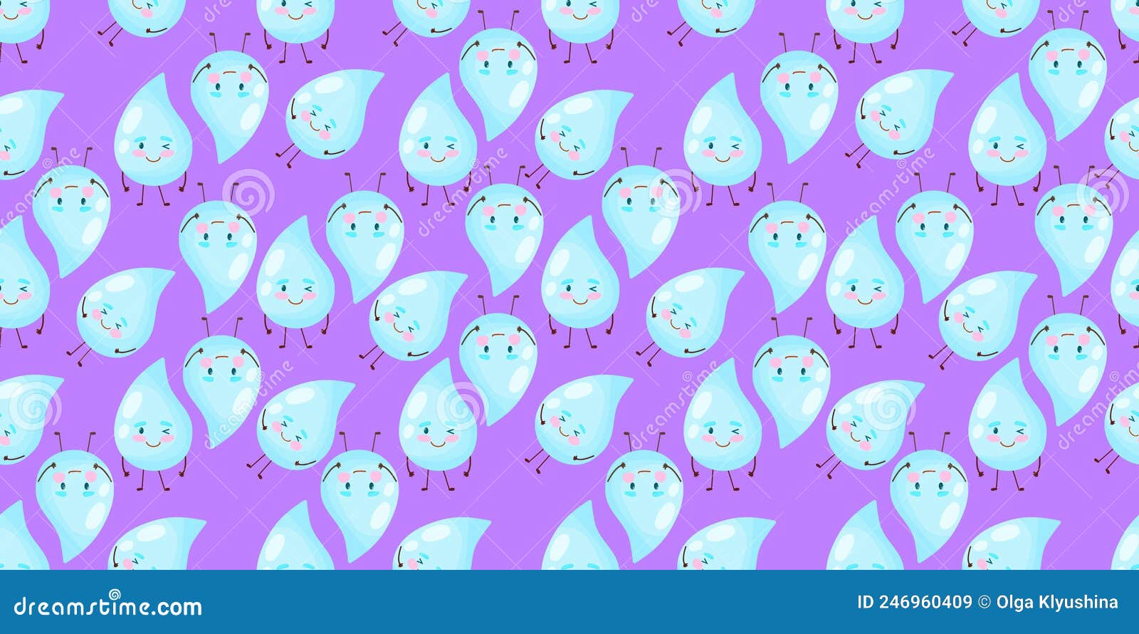 Rain Seamless Vector Pattern. Falling Cute Character Water Drops Stock ...