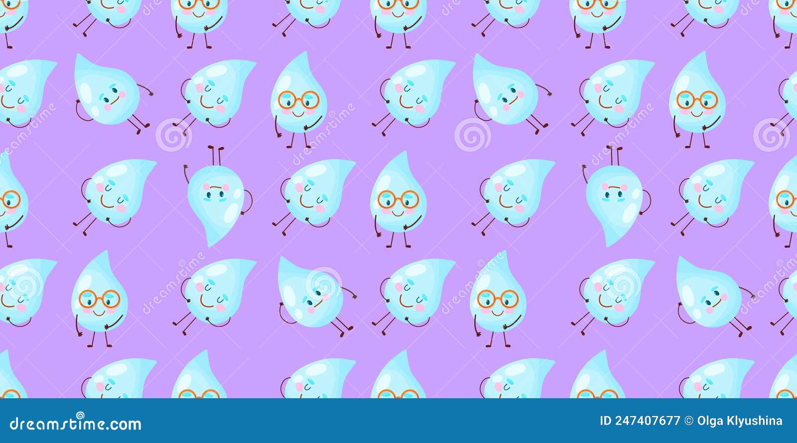 Rain Seamless Vector Pattern. Falling Cute Character Water Drops Stock ...