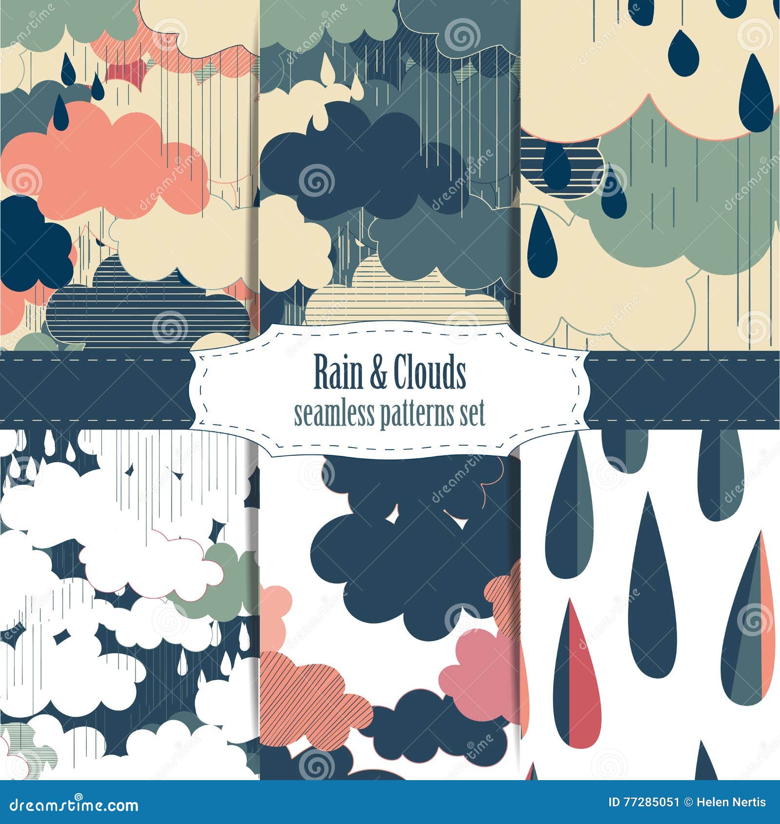Rain Season Set of Seamless Patterns. Stock Vector - Illustration of ...