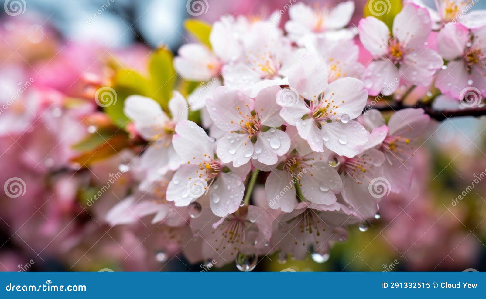 Rain-soaked Cherry Blossoms with a Rainbow Stock Illustration ...