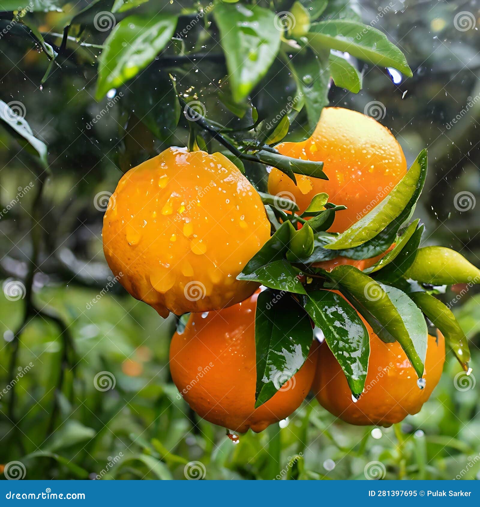 Rain Soaked Oranges in the Garden Stock Image - Image of yellow, nature ...