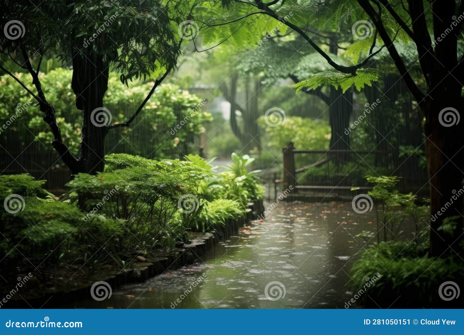 A Rain Soaked Path through a Lush Green Forest Stock Illustration ...
