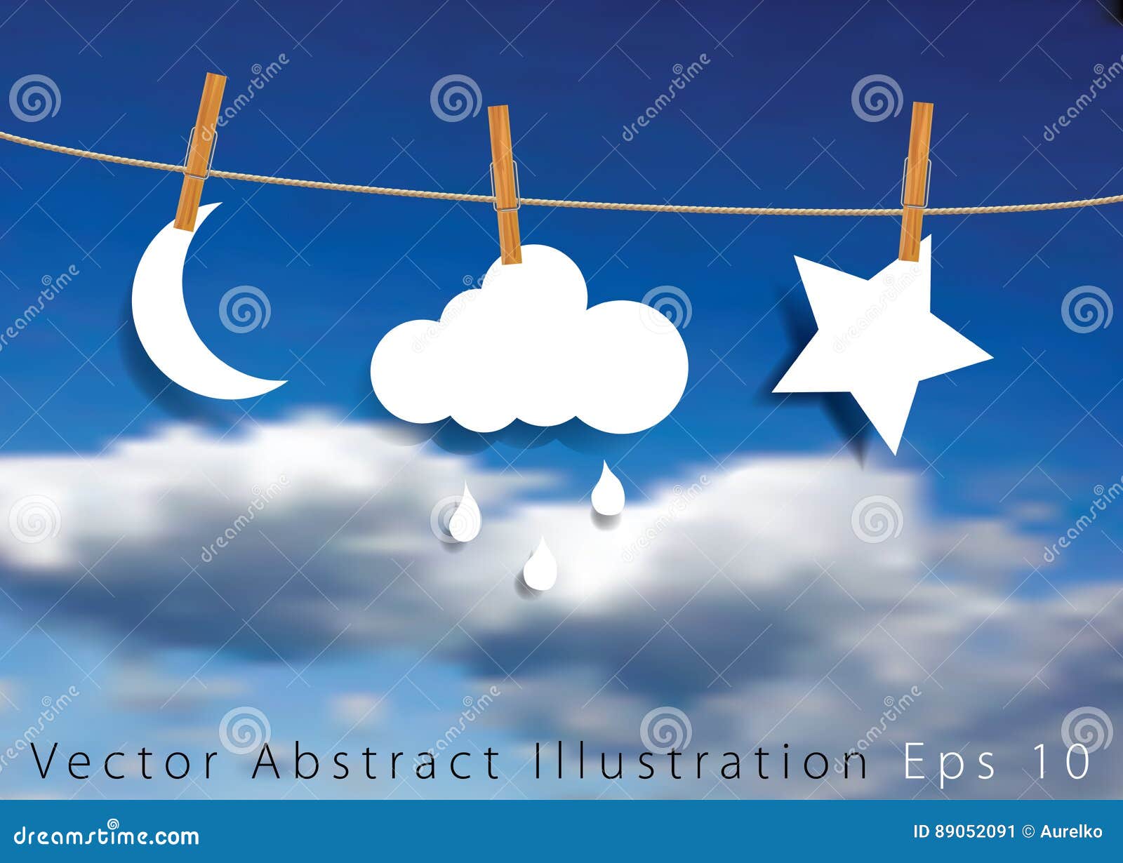Rain star and moon stock vector. Illustration of clip - 89052091