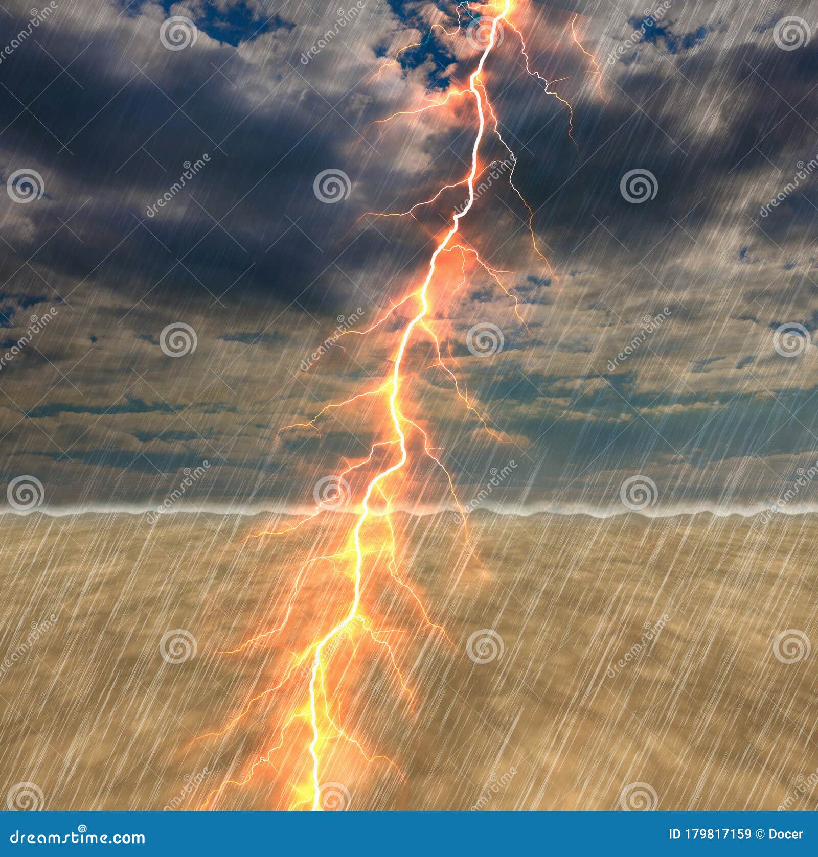 Rain Storm Background with Lightning in Cloudy Weather Stock ...