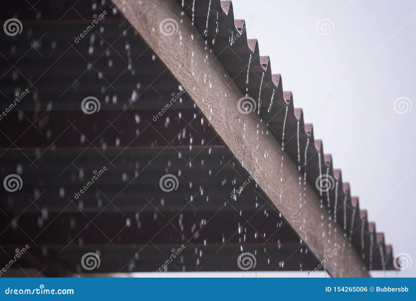 Rain Storm with Metal Sheet Roof,rainwater Flows Down the Roof Stock ...