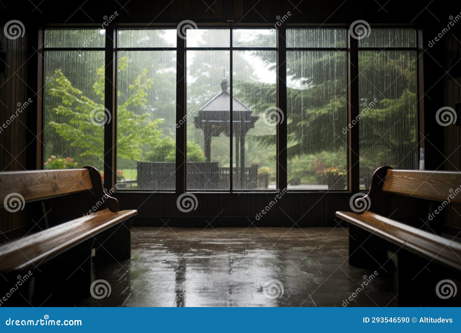Rain Streaming Down the Glass Windows of an Unattended Chapel Stock ...