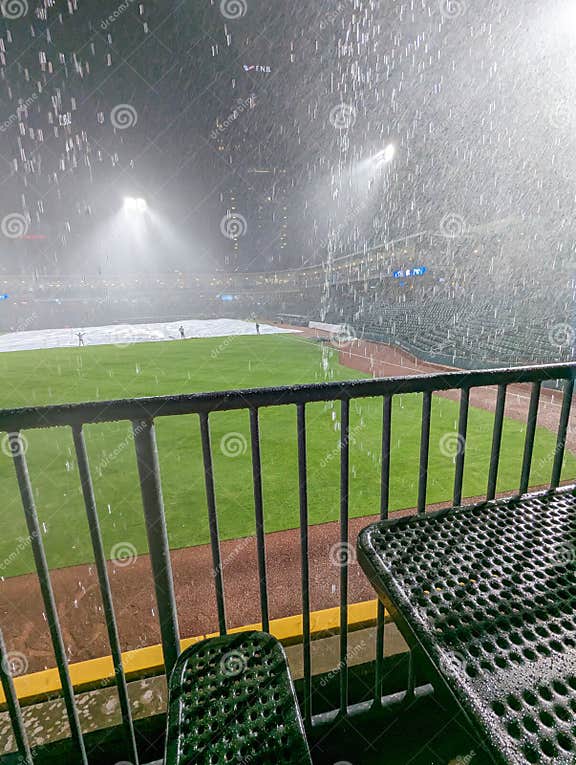 Rain and Thunder at Baseball Stadium during Game Stock Photo - Image of ...