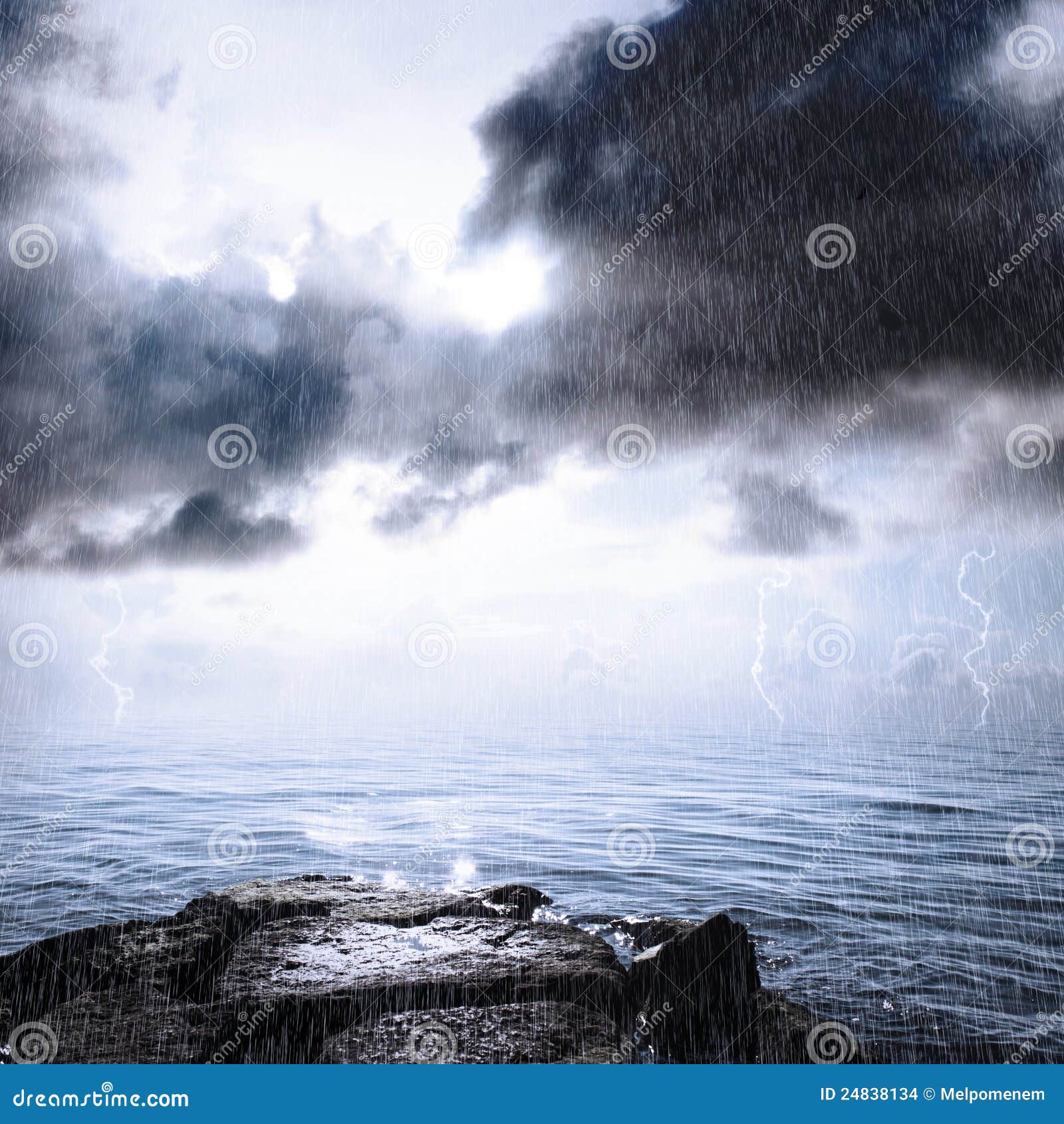 Rain and Thunderstorm in the Ocean Stock Photo - Image of thunder ...