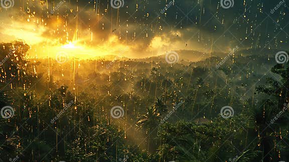 Rain in the Tropics at Dawn Stock Illustration - Illustration of cloudy ...