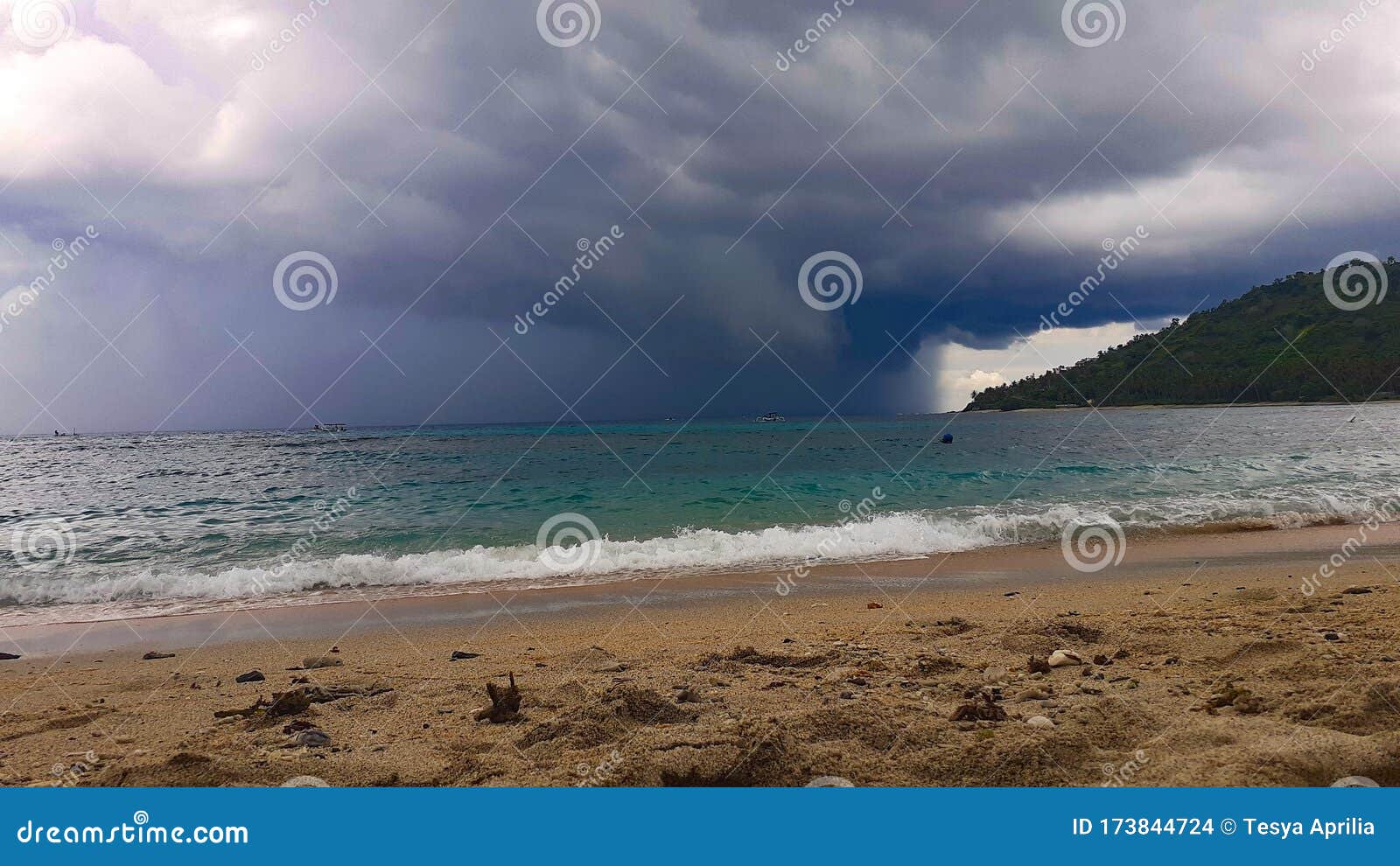 Rain View from Faraway in Pandanan Beach, Lombok Stock Photo - Image of ...