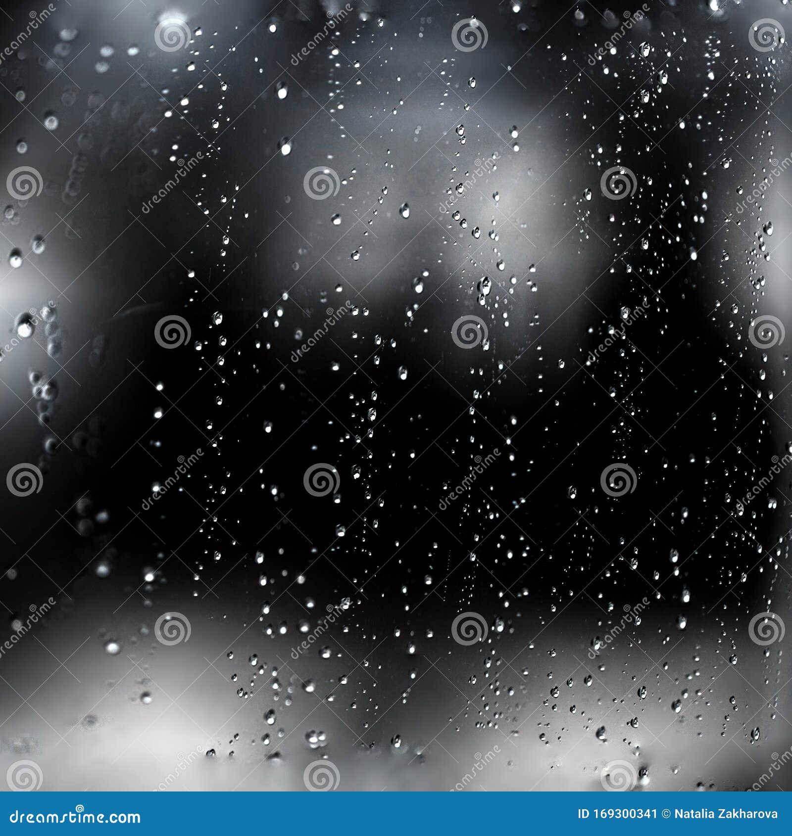 Rain Water Drops on a Black Dramatic Window Glass. Autumn Depression ...