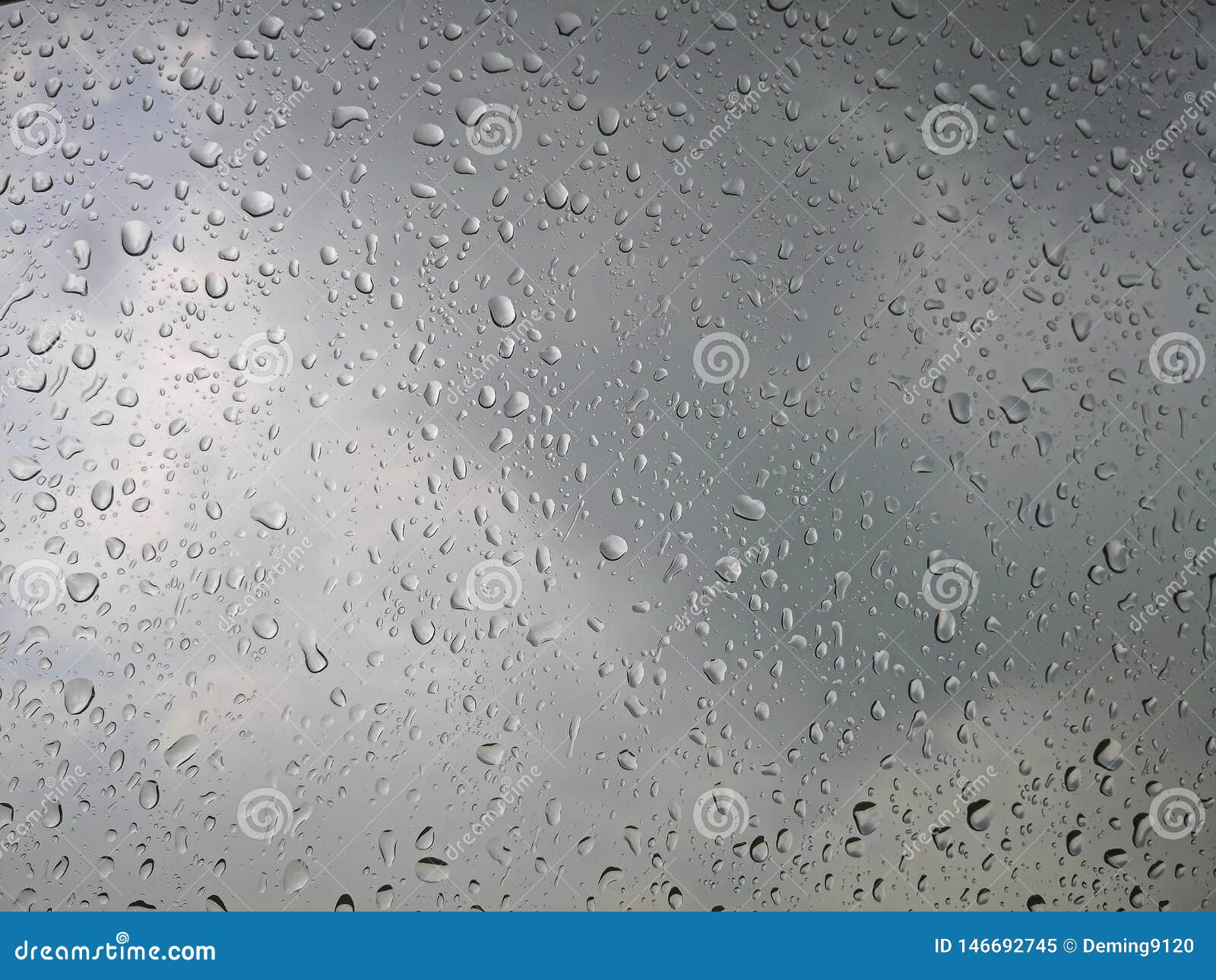 Rain Water Drops on Gray Sky Background Stock Image - Image of ...