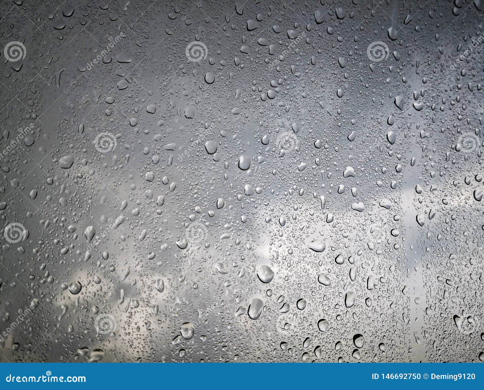 Rain Water Drops on Gray Sky Background Stock Photo - Image of ...
