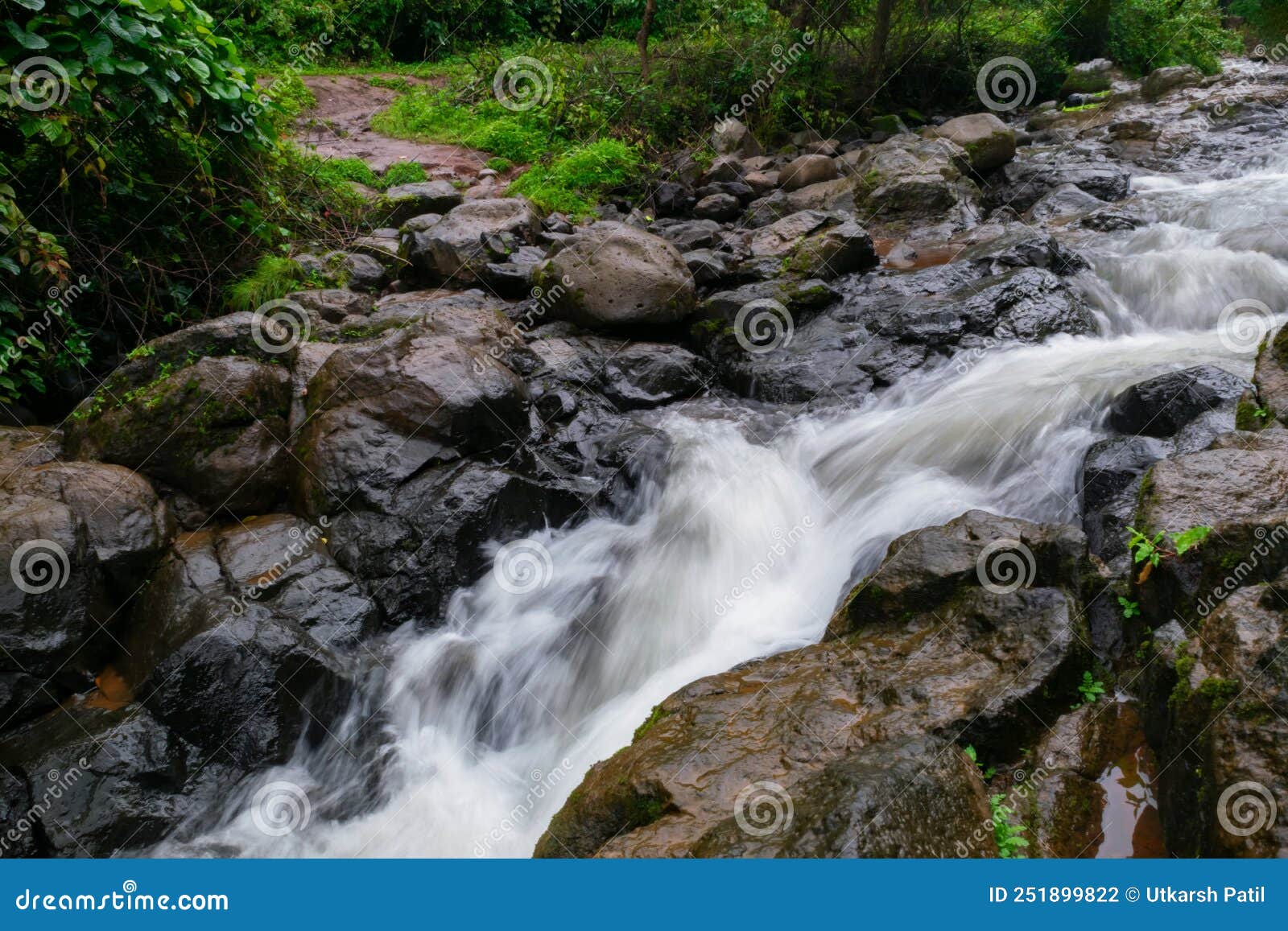 Rain Water Flowing at the Base of Waterfall during Monsoon Season Stock ...