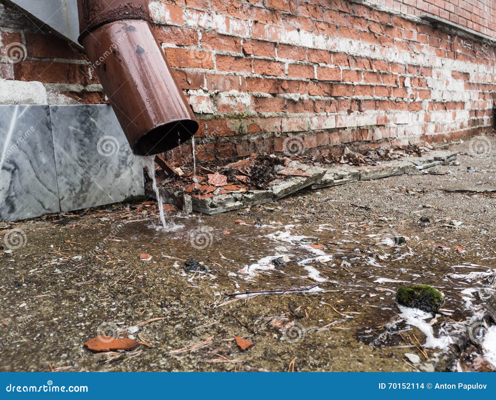 Rain Water Flowing from Drain Pipe Closeup Stock Photo - Image of ...