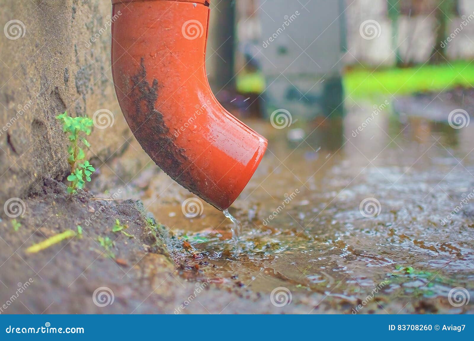 Rain Water FlowRainwater Draining from Drain Pipe Closeup Stock Photo ...