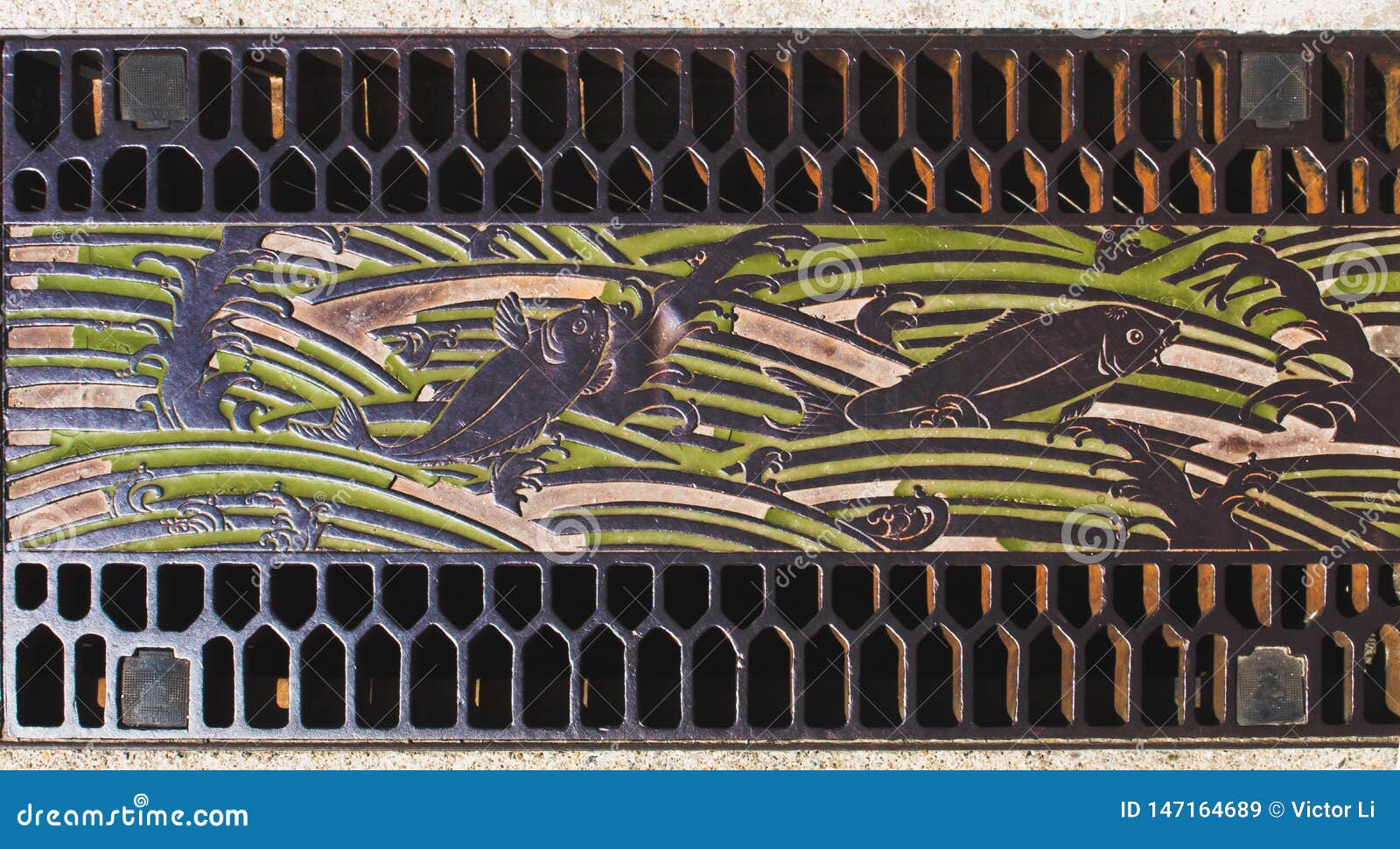 Beautifully Designed Storm Grate of the Fish and River Stock Image ...
