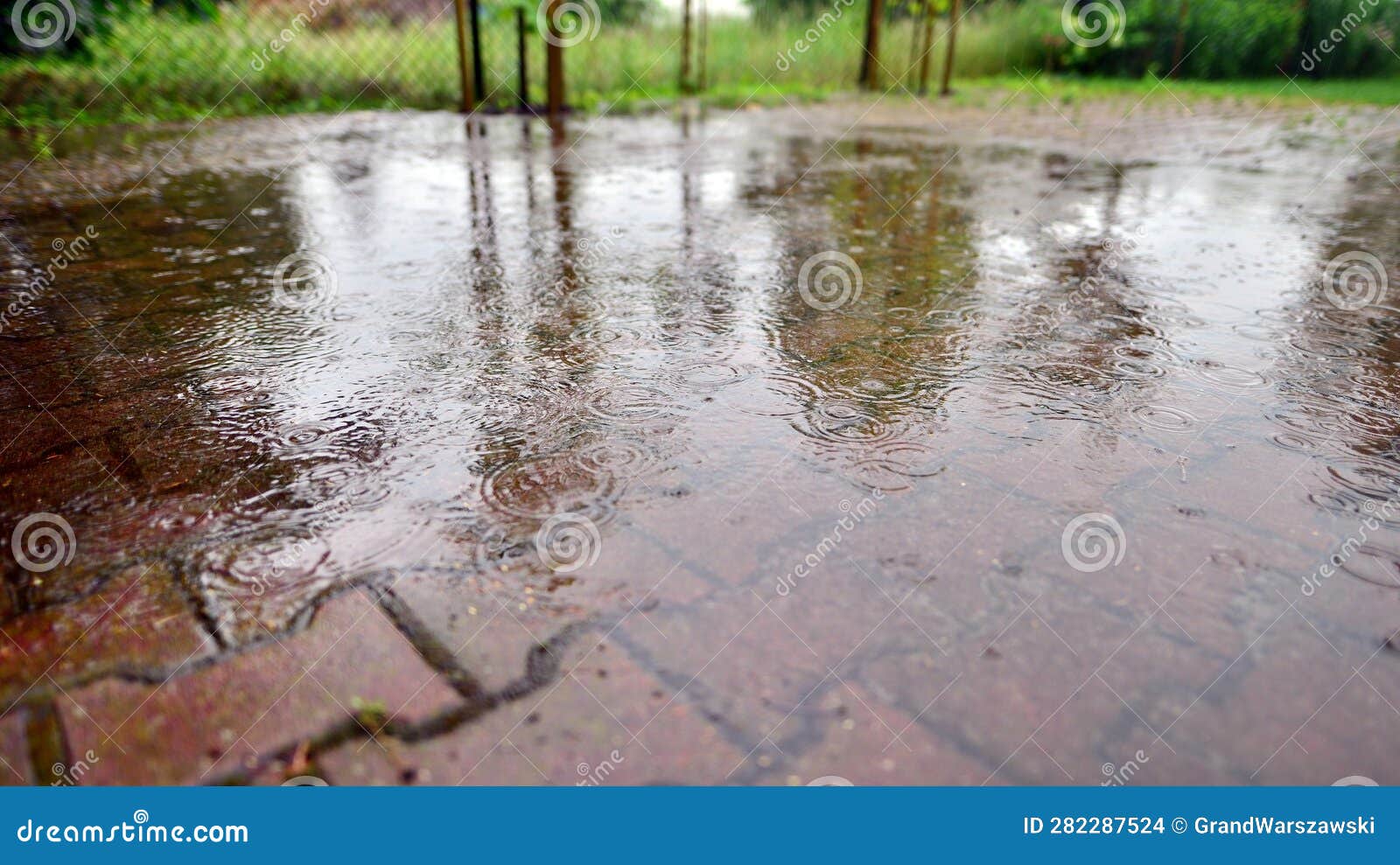Drops of Heavy Rain on Sidewalk Surface. Stock Photo - Image of close ...