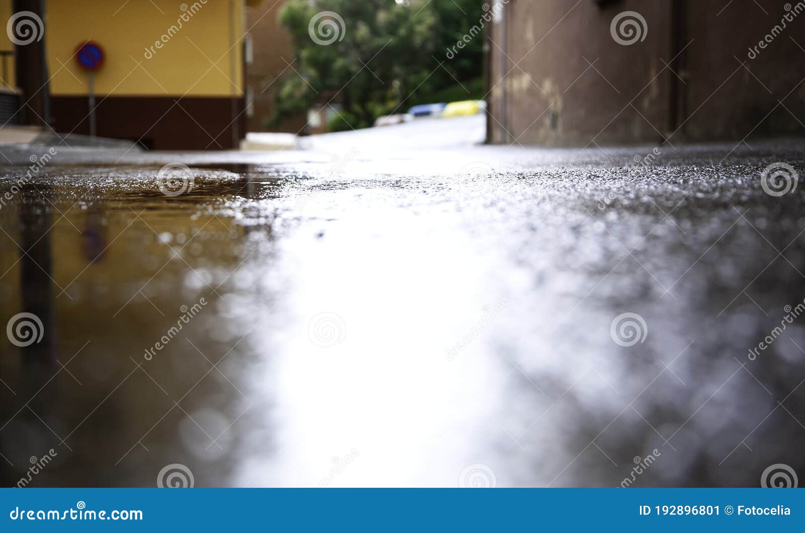 Rain wet street stock image. Image of illuminated, landscape - 192896801