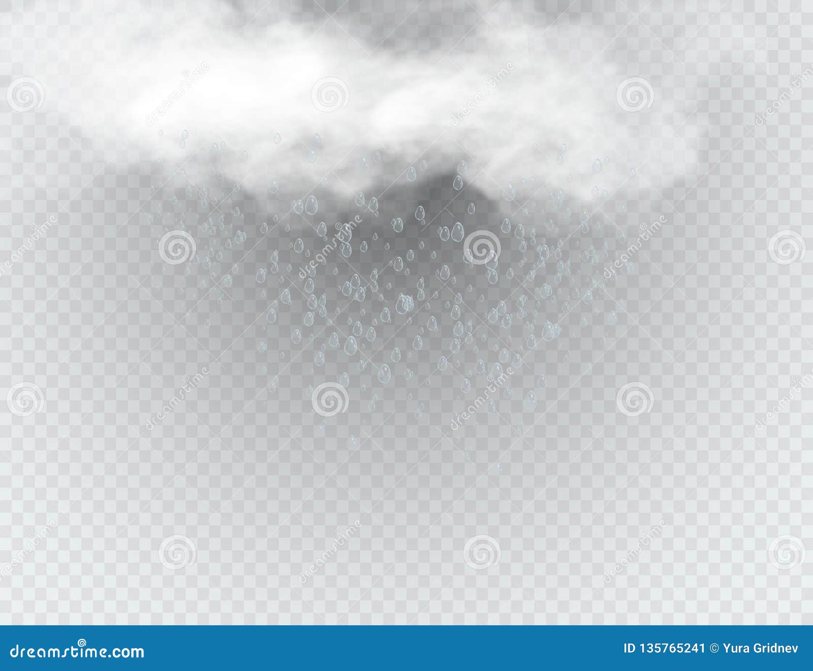 Rain and White Cloud Isolated on Transparent Background. Vector Stock ...