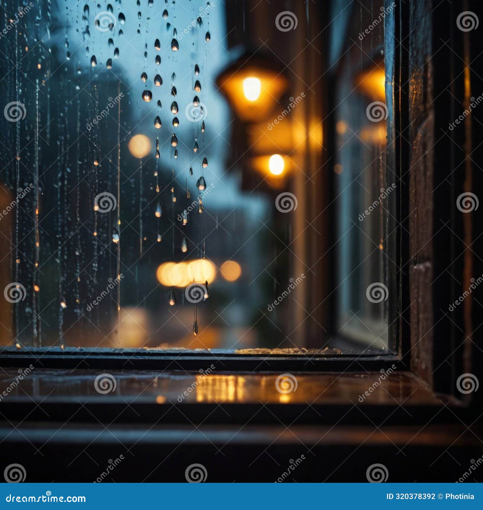 Rain on the Window with Streetlights in the Background. Stock ...