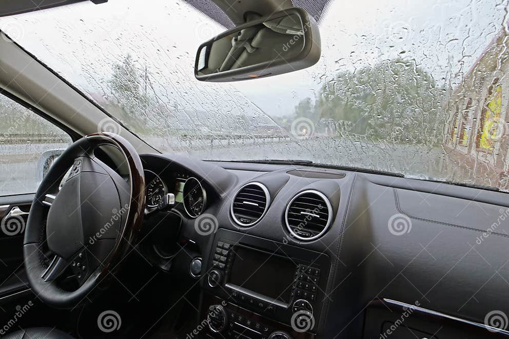 Rain on windshield stock photo. Image of curb, mirror - 21118156