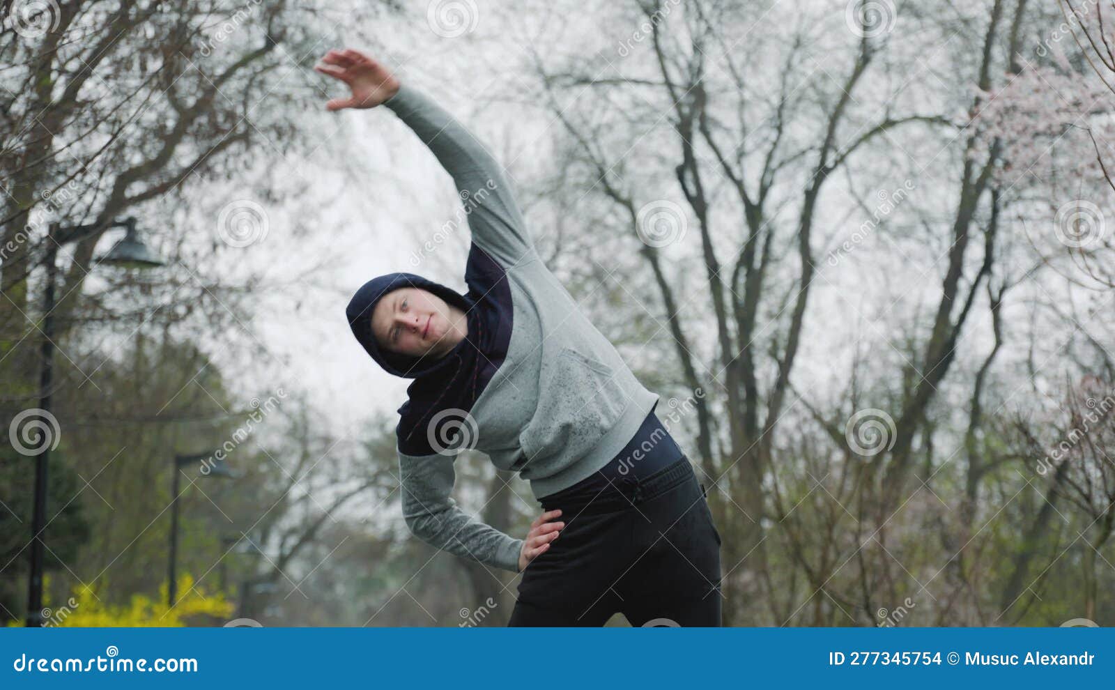 Outdoor Training Young Sportsman Enduring Rainy Workout Session Stock ...