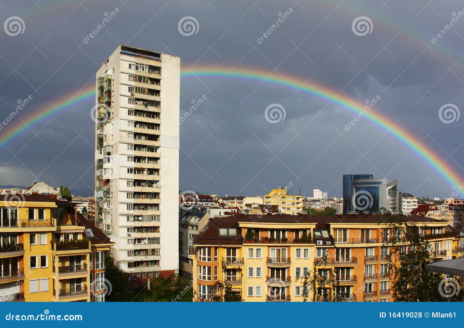 Rainbow stock photo. Image of clouds, color, buildings - 16419028