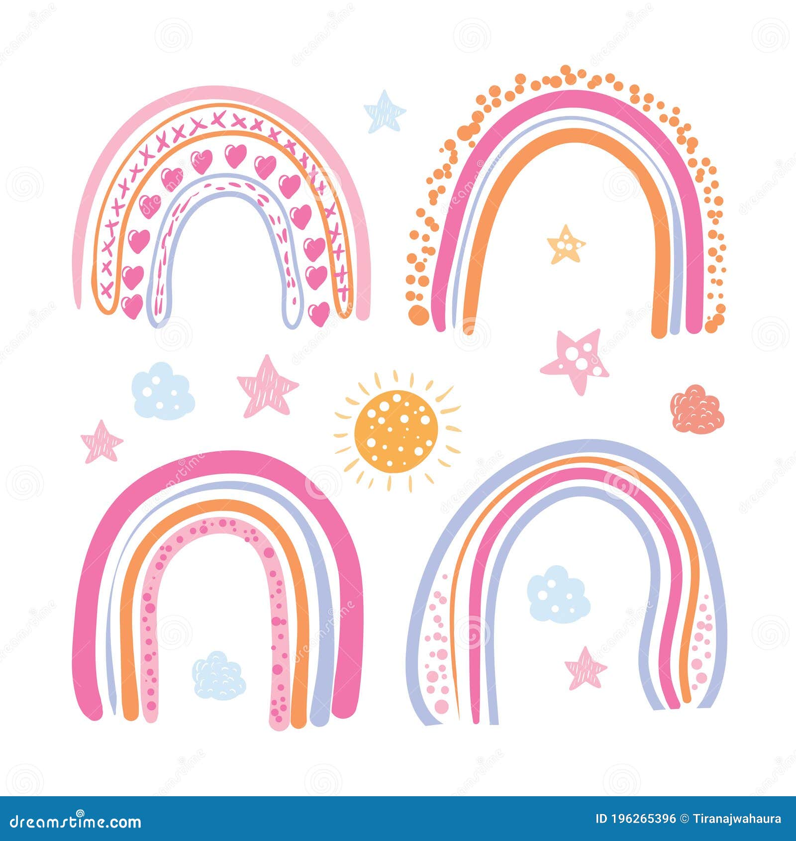 Abstract Rainbows Cartoon Set. Cute Children`s Vector Illustrations ...