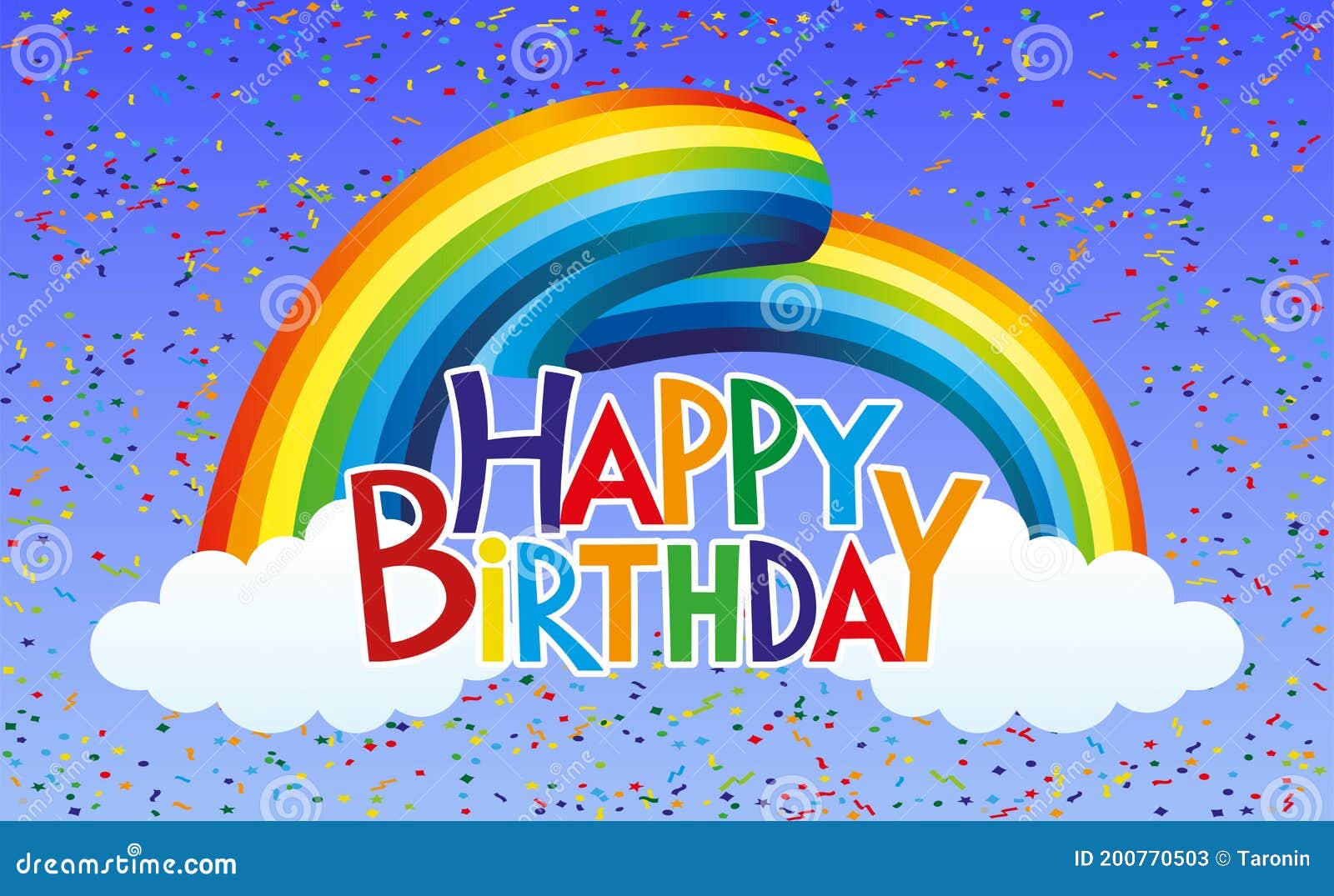 Beautiful Rainbow with Clouds and Birthday Greetings. Stock Vector ...