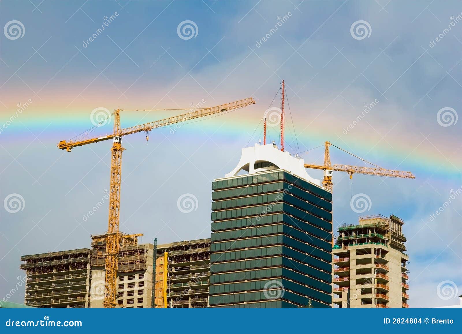 Rainbow Above the Buildings Stock Photo - Image of building, company ...
