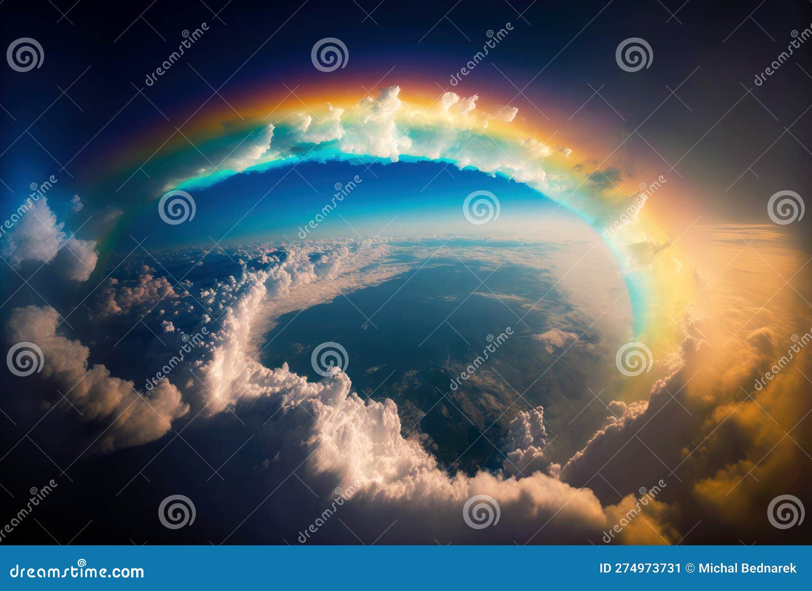 Rainbow Above Clouds in Blue Sky. Wide Angle Stock Illustration ...