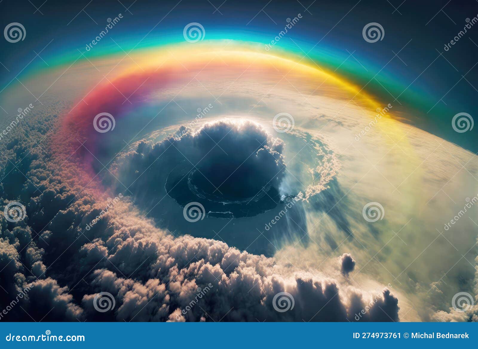 Rainbow Above Clouds in Blue Sky. Wide Angle Stock Illustration ...