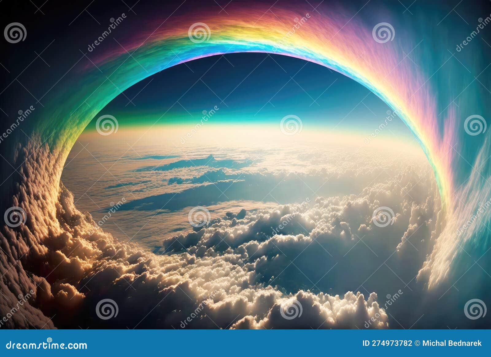 Rainbow Above Clouds in Blue Sky. Wide Angle Stock Illustration ...