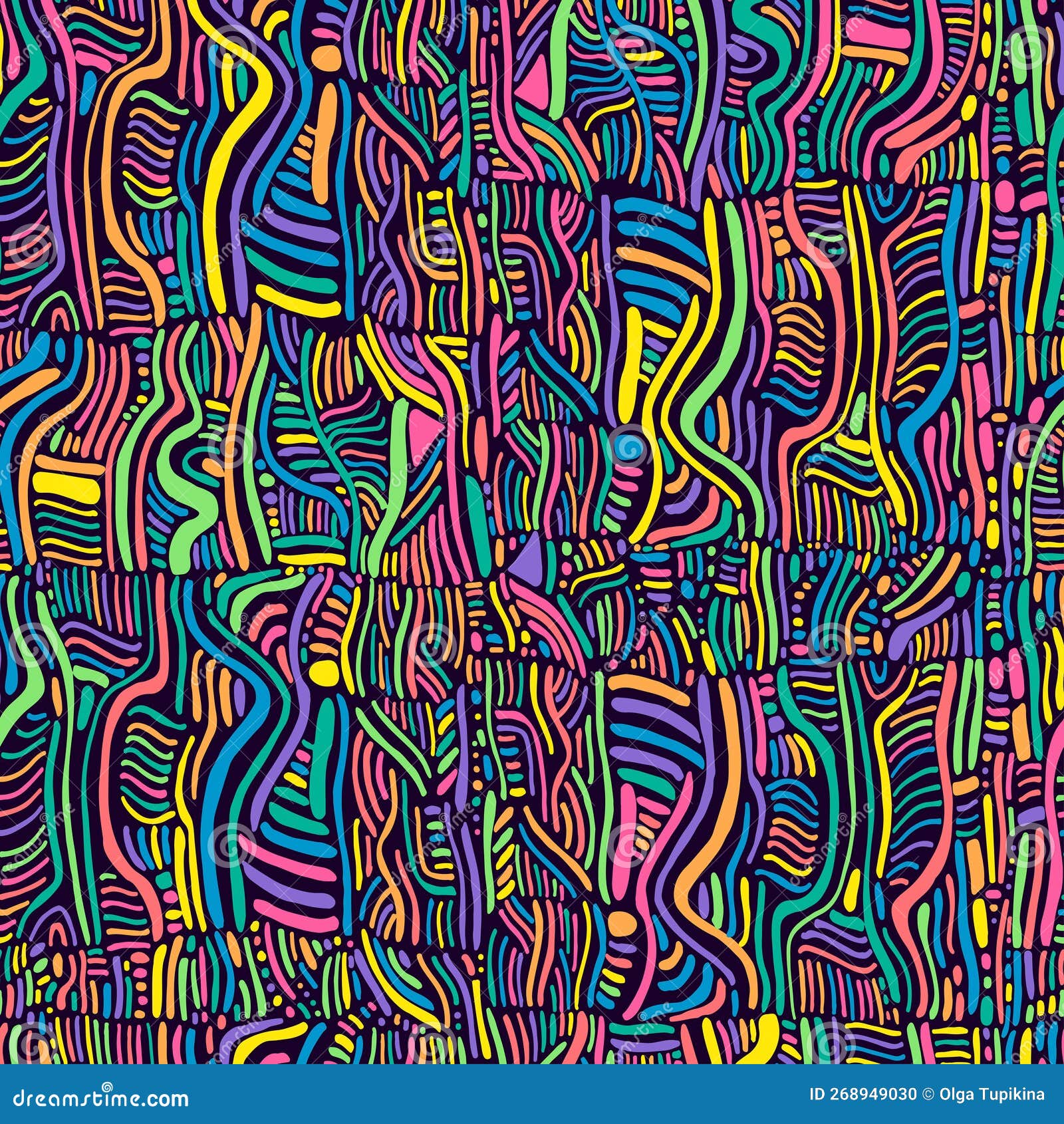 Rainbow Abstract Seamless Pattern Hippie Trippy Style, Isolated on Dark ...