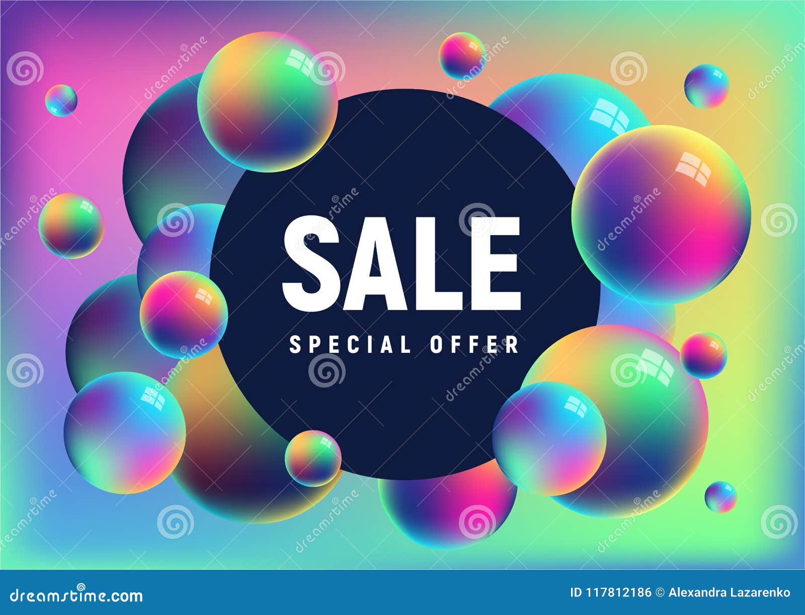 Rainbow Anodized Titanium Balls with Reflections. Sale Template Stock ...