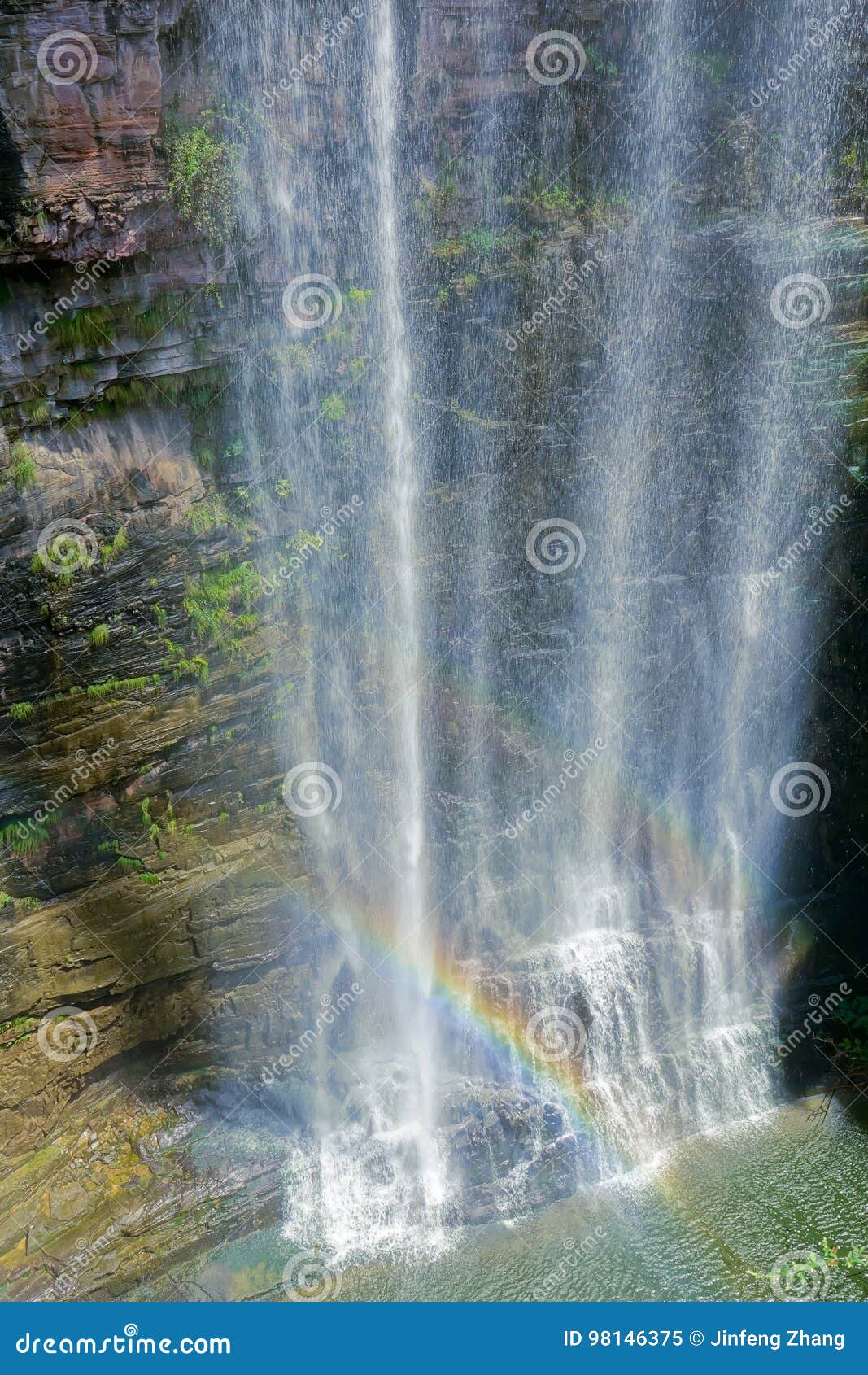 Waterfall and rainbow stock image. Image of waterfall - 98146375