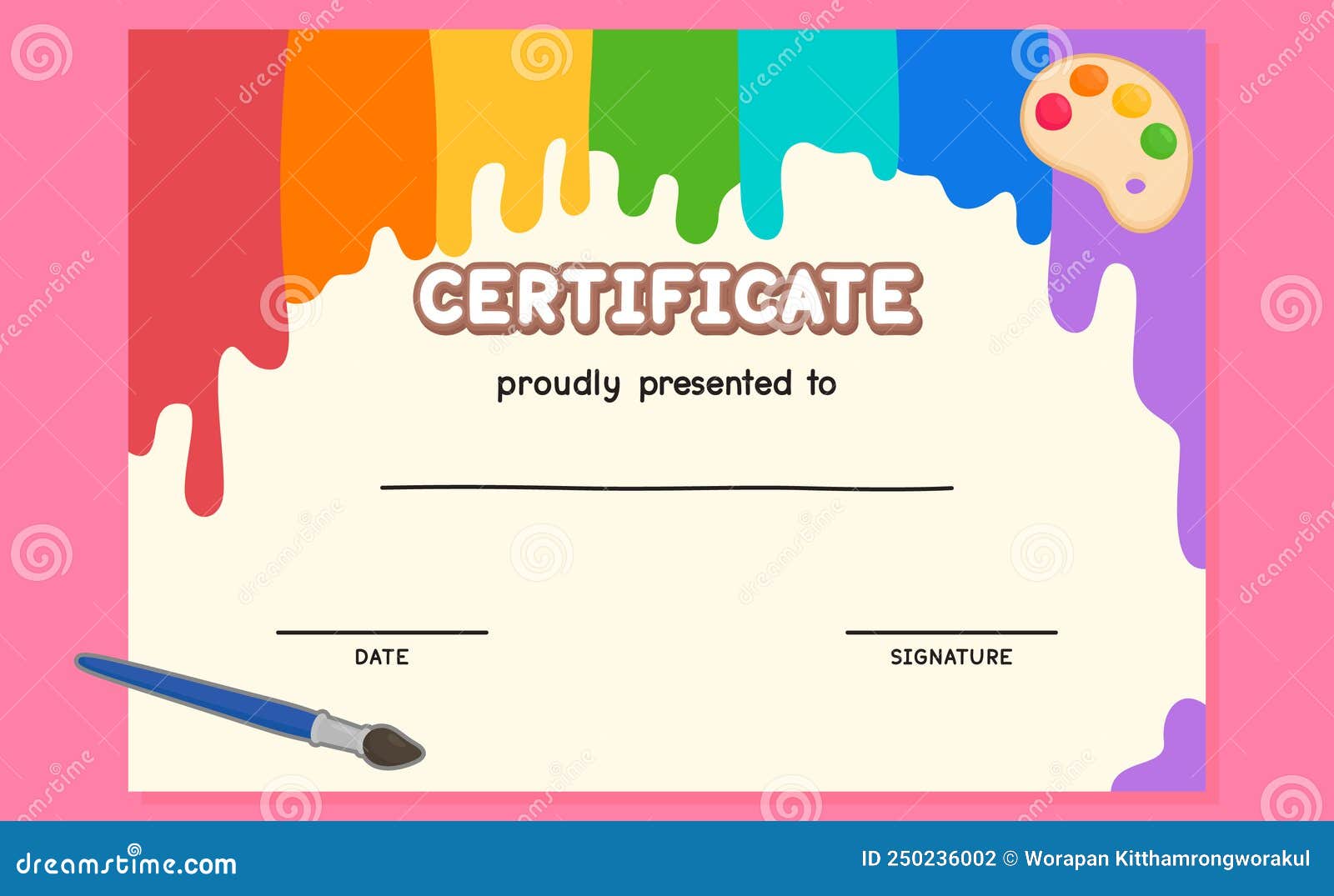 Rainbow Art Certificate Border Frame Template Cute Vector Stock Vector ...