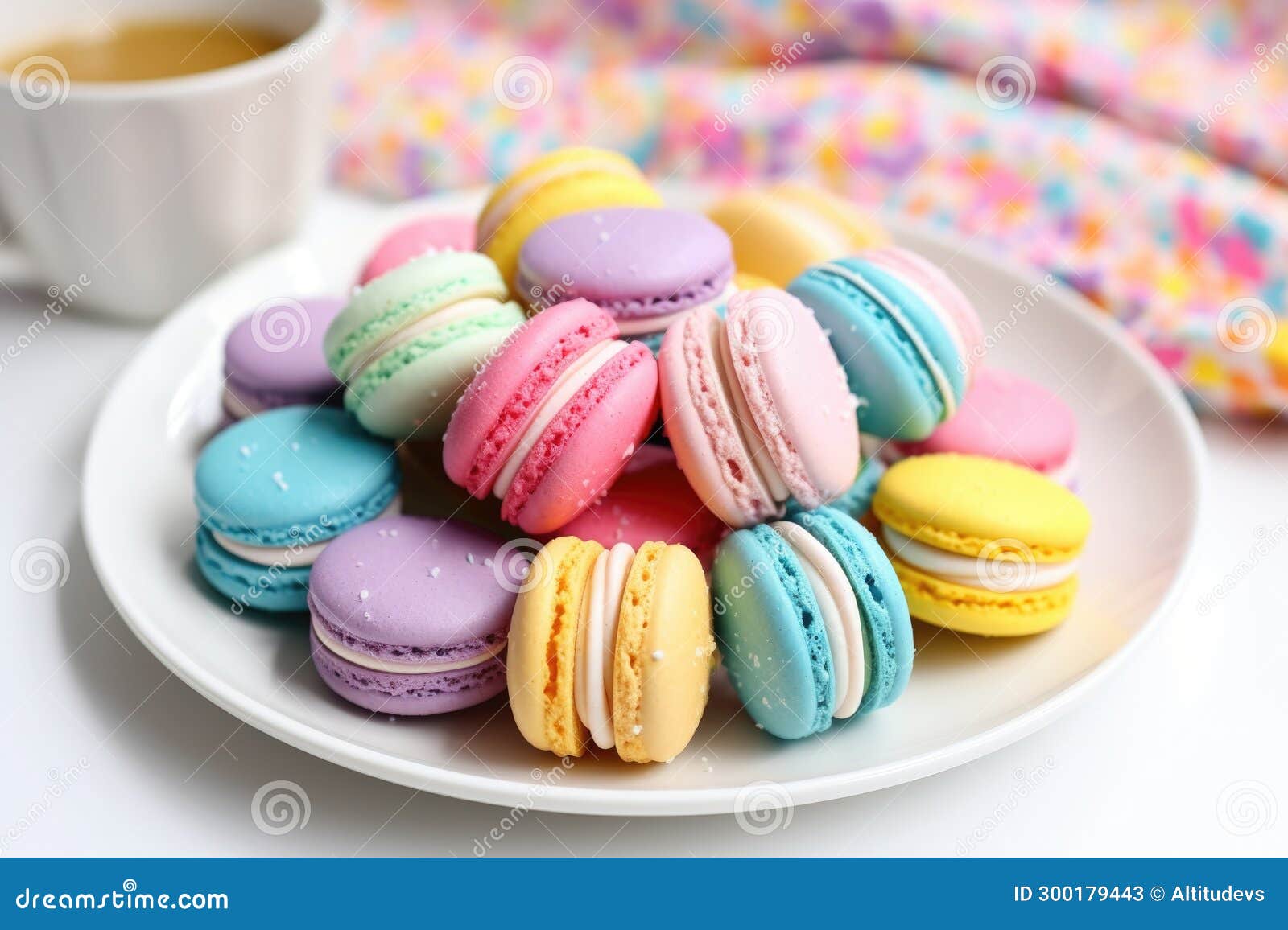 A Rainbow Assortment of Macarons on a White Plate Stock Image - Image ...